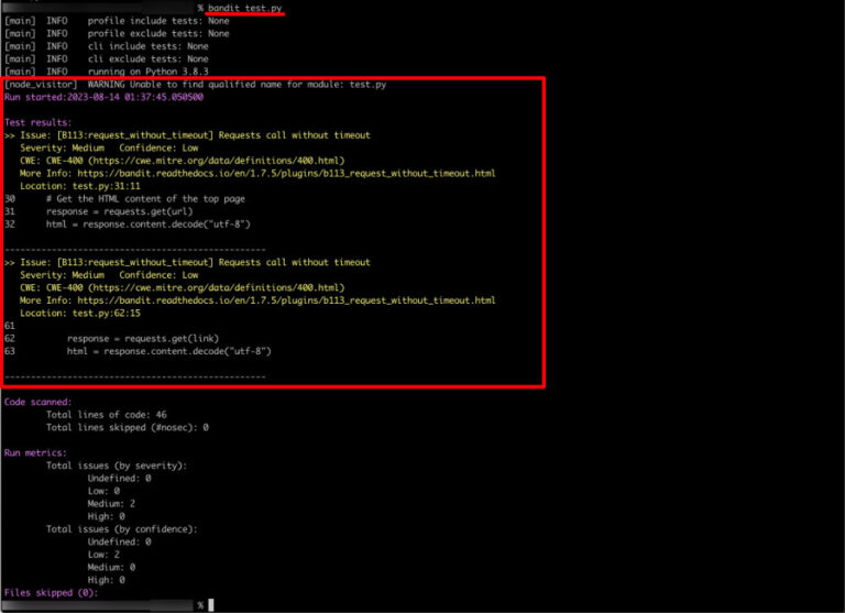 bandit を使って pythonコードのセキュリティチェックを行ってみた – k2-ornata（個人的「やってみたこと」ブログ）
